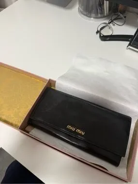 Miu Miu | Bags | Miu Miu Black Leather Long Wallet | Poshmark